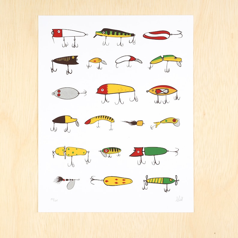 11 X 14" Fishing Lures Screen Print Poster - Etsy