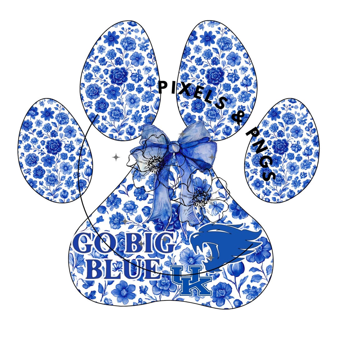 Go Big Blue Paw Print PNG | Kentucky Wildcat Floral Sublimation | Blue ...