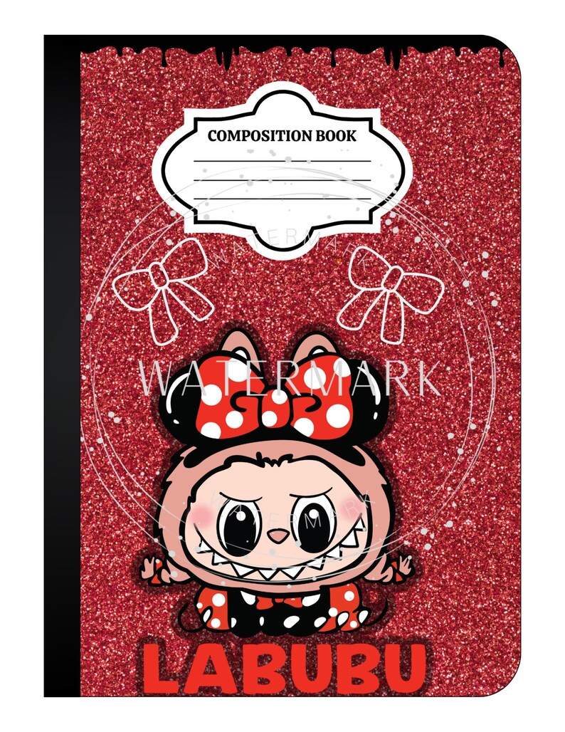 Sparkly Labubu Composition Book Cover | Cute Glitter Notebook | Kawaii ...