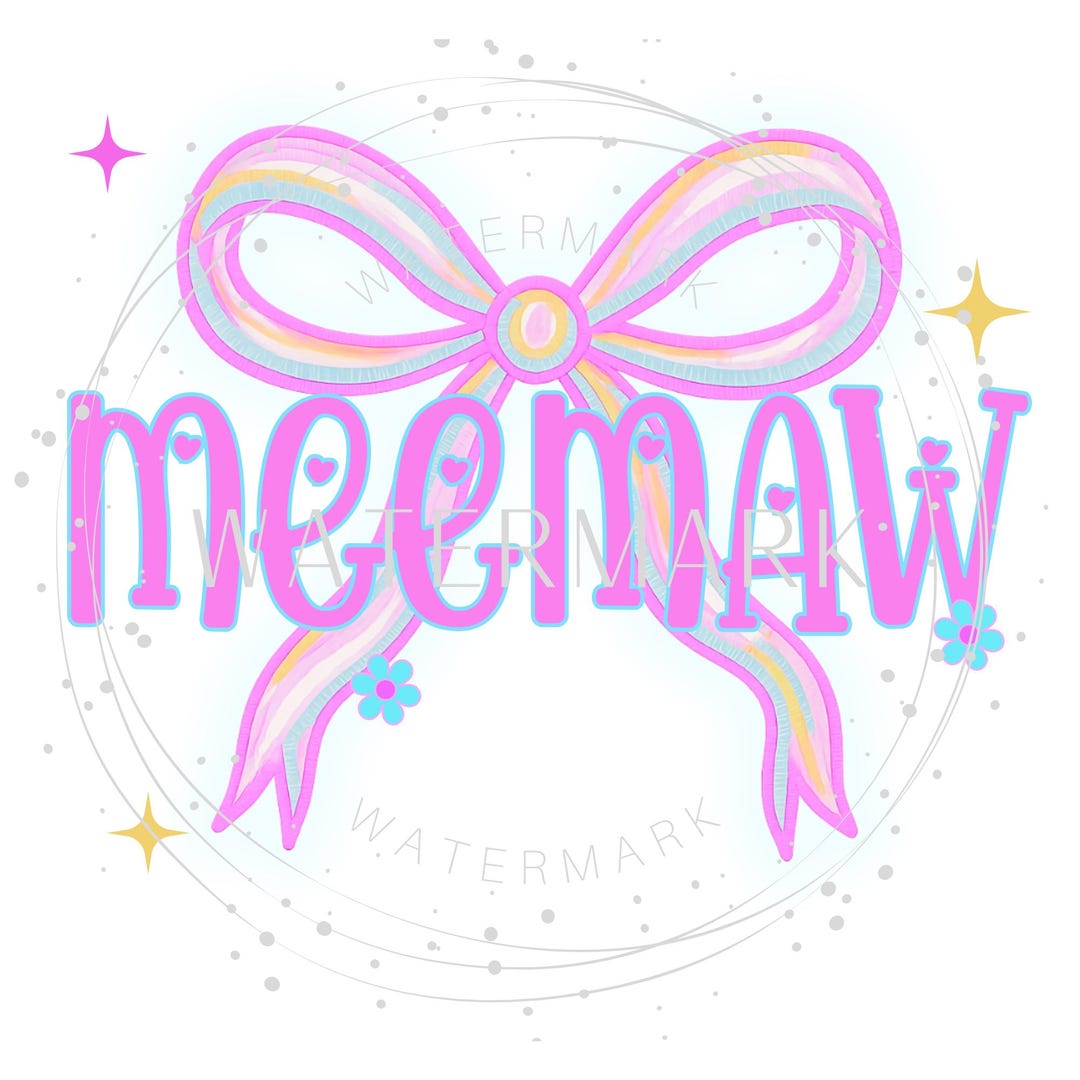 A “meemaw” PNG Sublimation Design – Pastel Rainbow Bow & Heart Letters ...