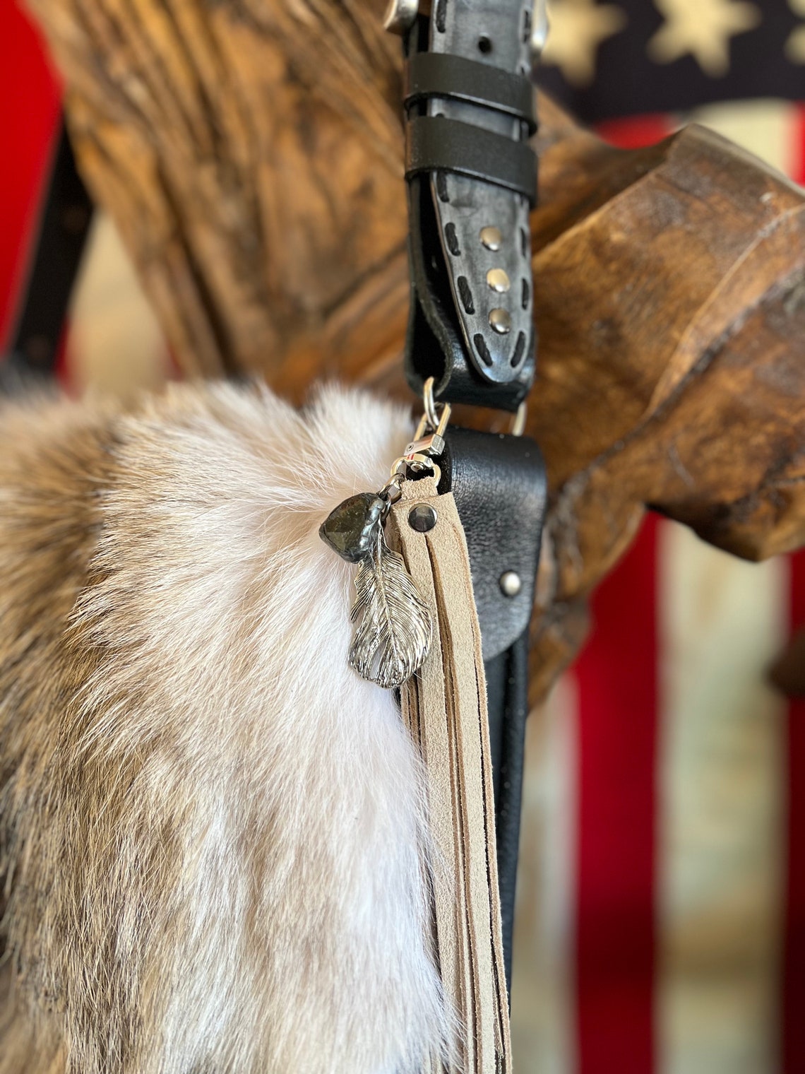 Coyote FUR Handcrafted Black Leather Handbag Crossbody Concho Fringe ...
