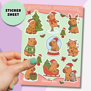 Capybara Christmas Sticker Sheet | Cute Kawaii Holiday Stickers | Santa ...