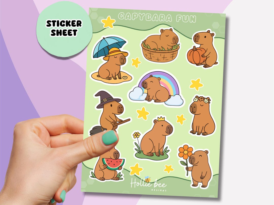 Fun Capybara Sticker Sheet – Cute Kawaii Capybaras With Watermelon ...