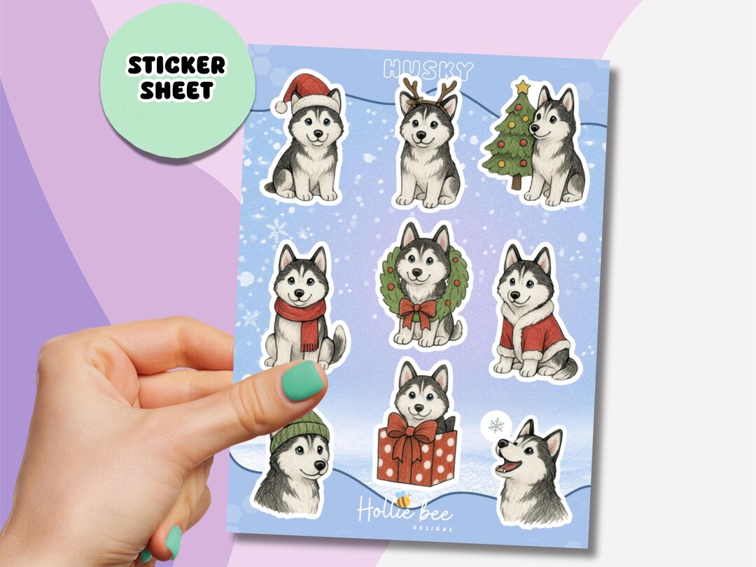 Husky Christmas Stickers, Festive Cute Dog Sticker Sheet With Christmas ...