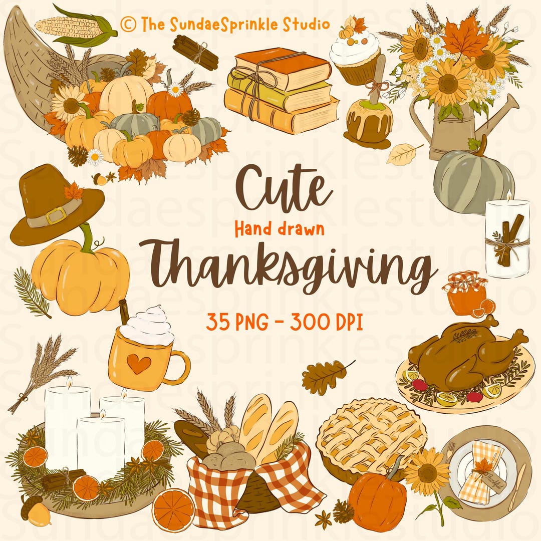 Thanksgiving Clipart Bundle, Pumpkins, Pies, Fall PNG, Digital Download ...