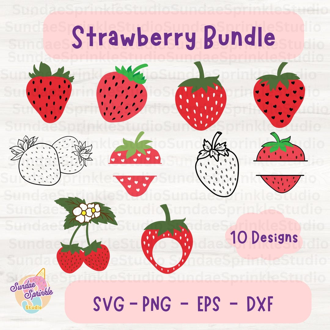 Strawberry SVG Bundle: Cricut & Sublimation Designs (instant Download ...
