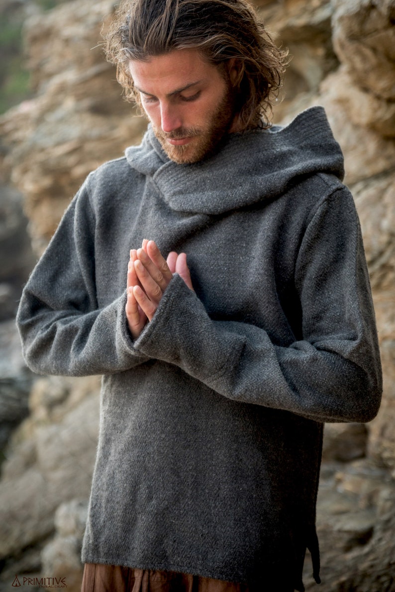 Nomad Pullover With Hoodie Handwoven Hemp Wool - Etsy