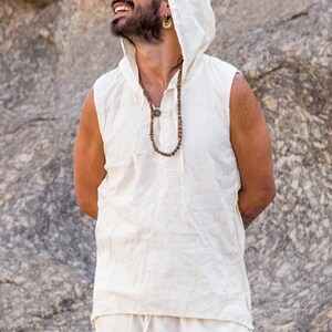 Earthy Summer Outfit Sleeveless Shirt With Hoodie Men Pants Handwoven ...