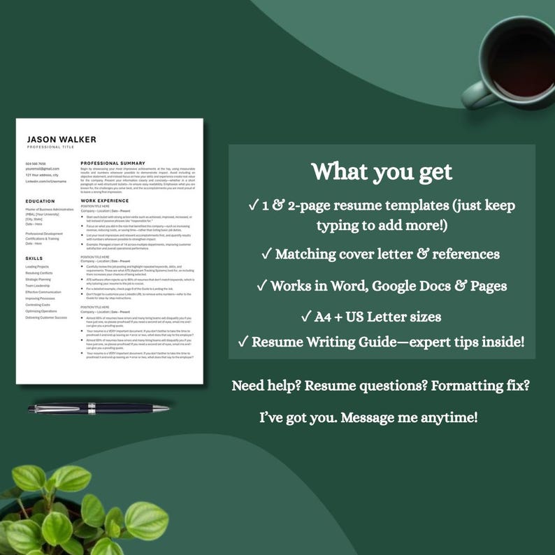Modern Ats-friendly Resume Template (word, Pages) - Etsy