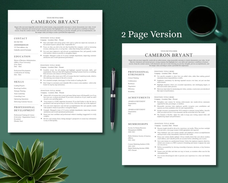 ATS Friendly Resume Template Word, Google Docs, Pages CV - Etsy
