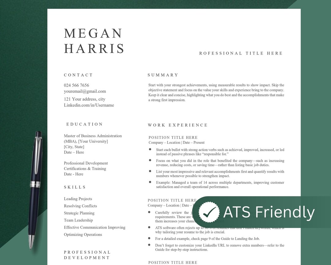 Modern Resume Template, ATS Friendly CV, Word Pages Google Docs ...