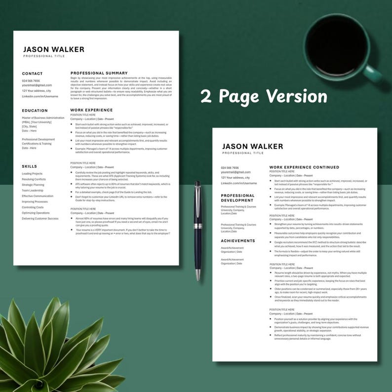 Modern Ats-friendly Resume Template (word, Pages) - Etsy