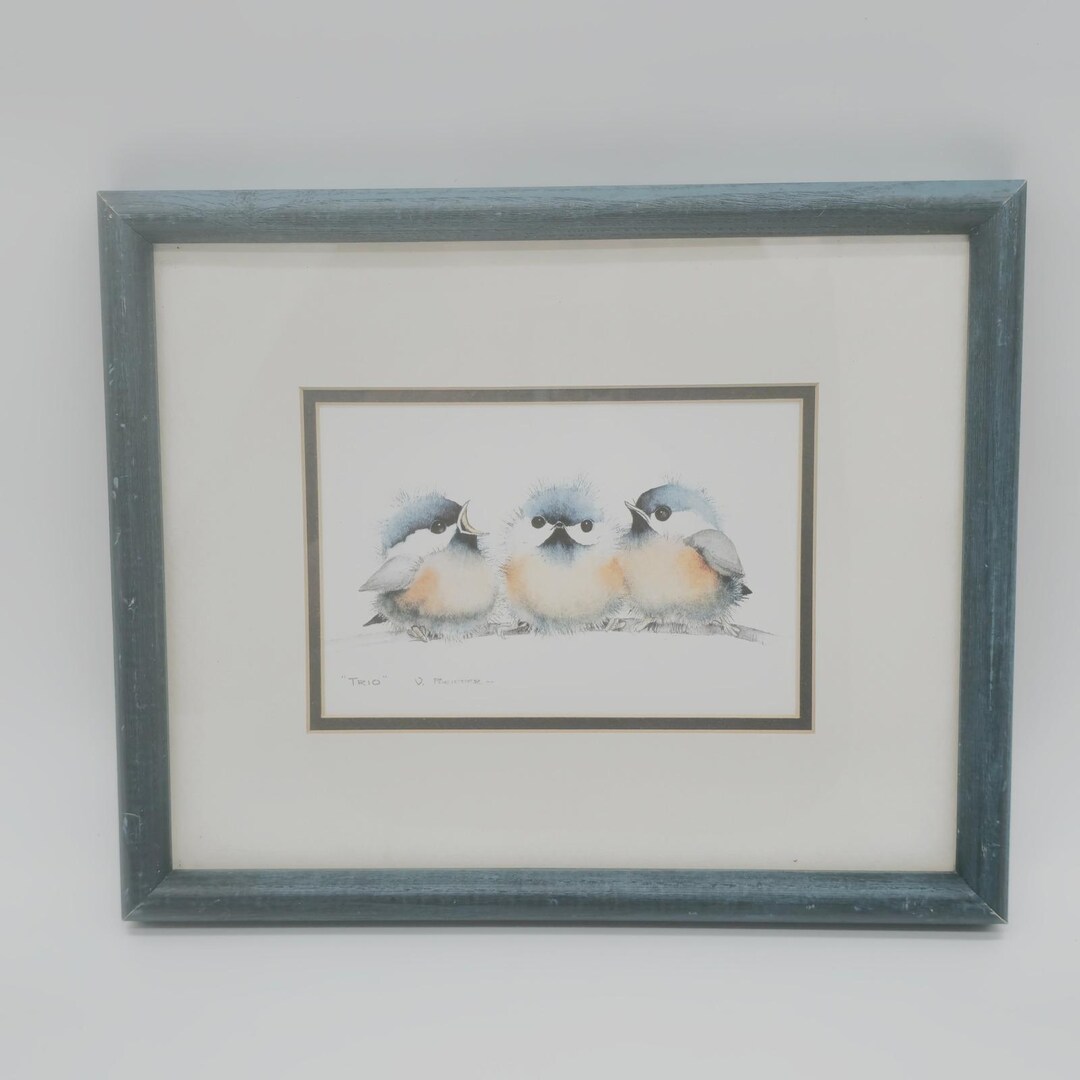 Vintage Valerie Pfeiffer "trio" Watercolor Art Print Framed Birds - Etsy