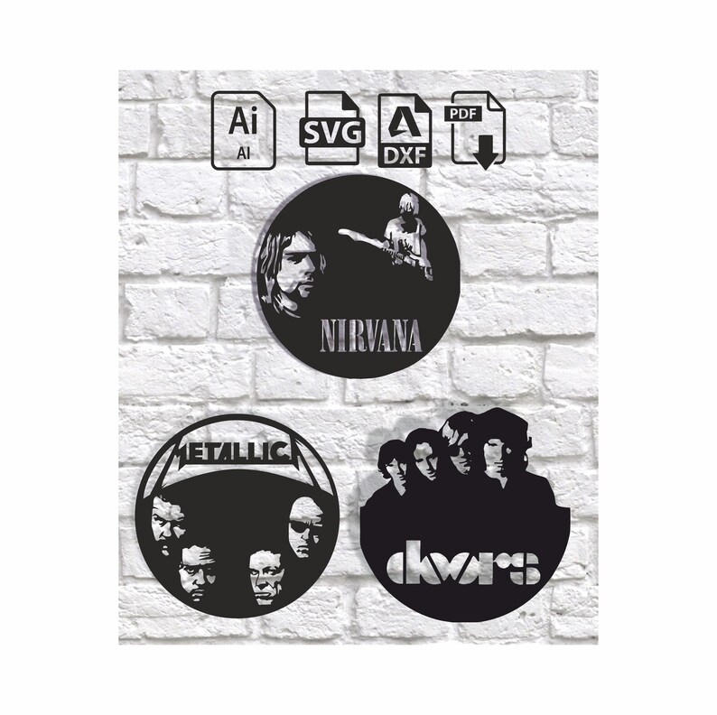 Nirvana , Metallica, Doors Wall Decor Files Drawing for Cnc, Laser ...