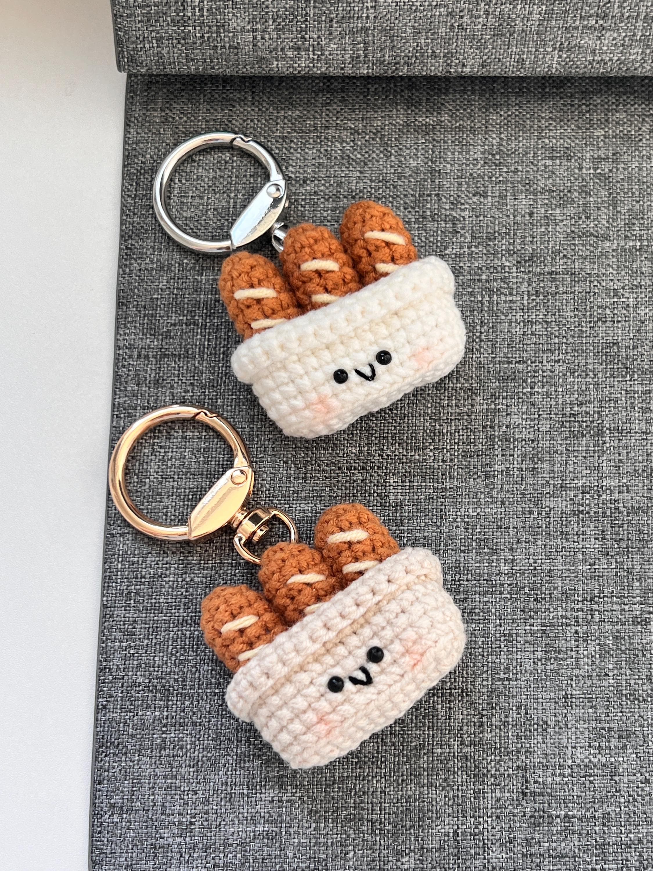 Handmade Crochet Baguette Basket Keychain – Cute Amigurumi Bread Plush ...