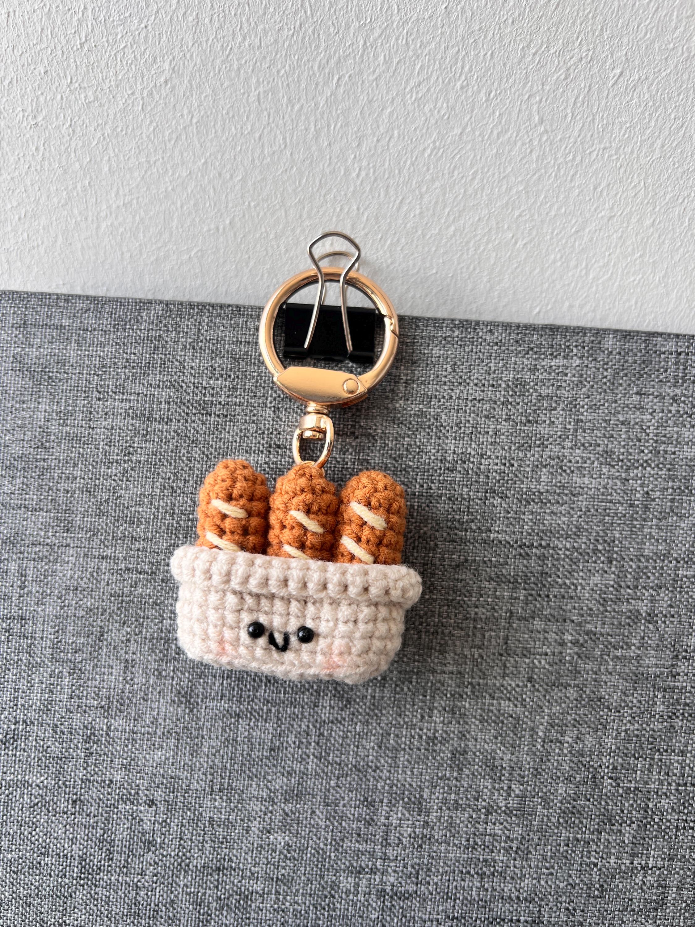 Handmade Crochet Baguette Basket Keychain – Cute Amigurumi Bread Plush ...