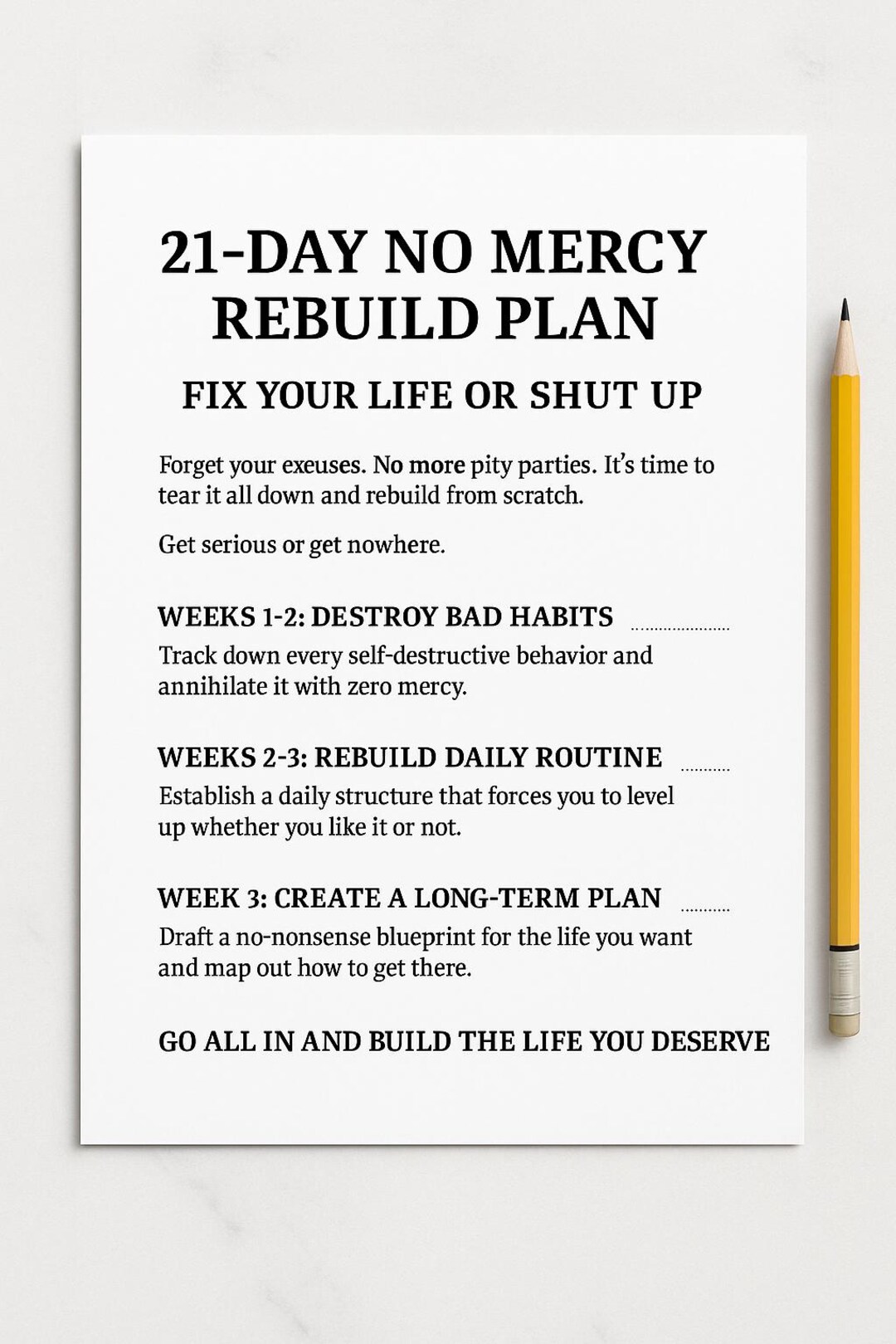 21-day No Mercy Rebuild Plan – Fix Your Life or Shut Up - Etsy
