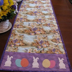 Handmade Quilted Easter Table Runner, Table Topper With White Bunnies ...