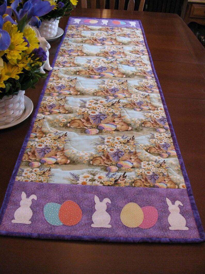 Handmade Quilted Easter Table Runner, Table Topper With White Bunnies ...