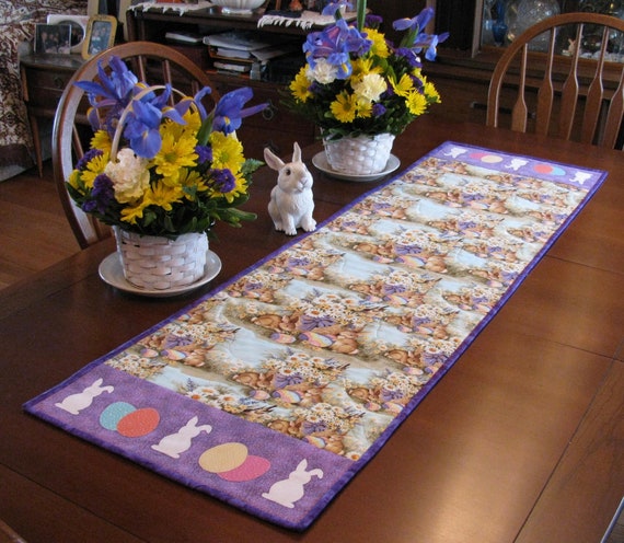 Handmade Quilted Easter Table Runner With White Bunnies and - Etsy