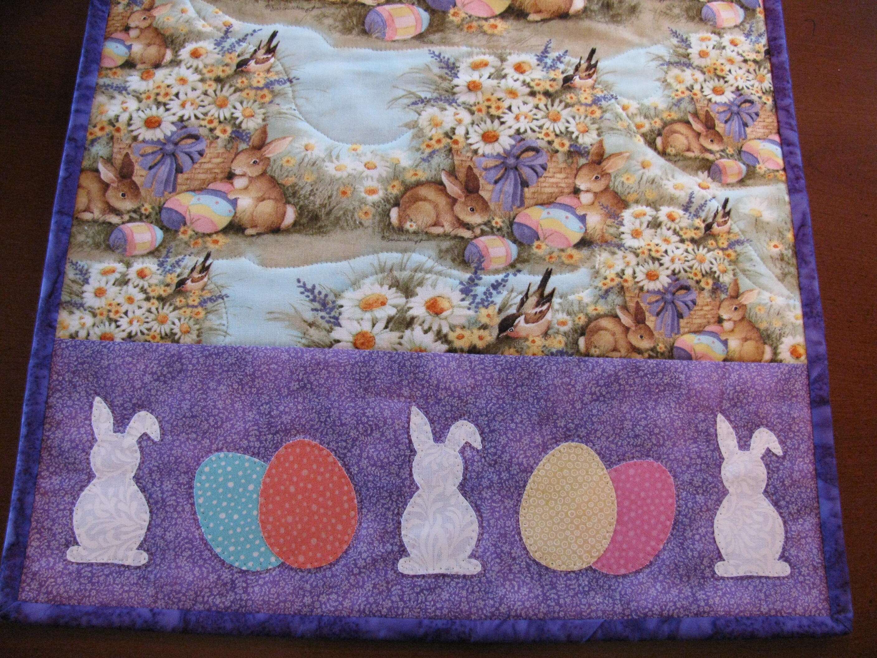 Handmade Quilted Easter Table Runner, Table Topper With White Bunnies and Easter Eggs - Etsy