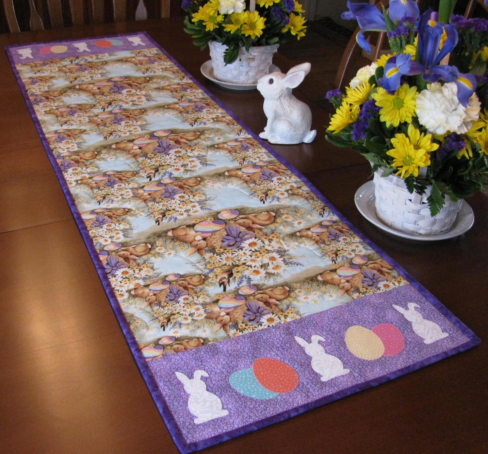 Handmade Quilted Easter Table Runner, Table Topper With White Bunnies ...