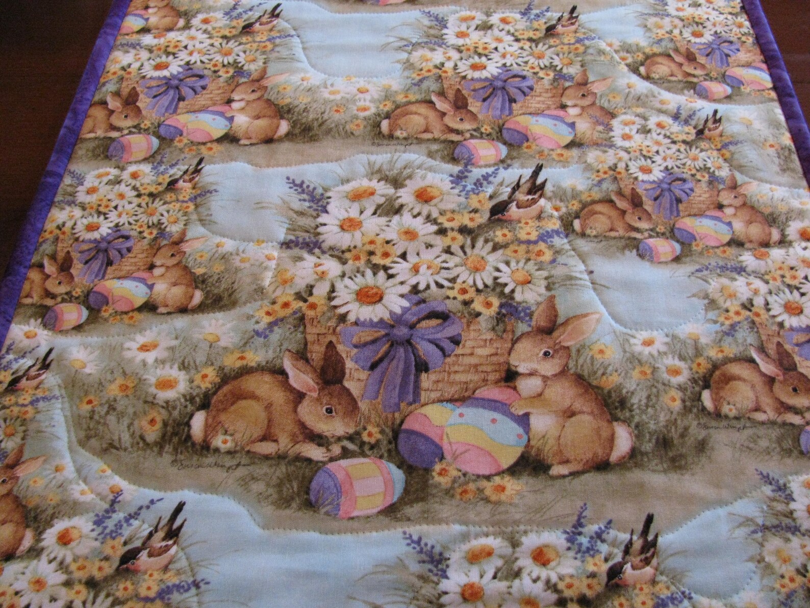 Handmade Quilted Easter Table Runner, Table Topper With White Bunnies ...