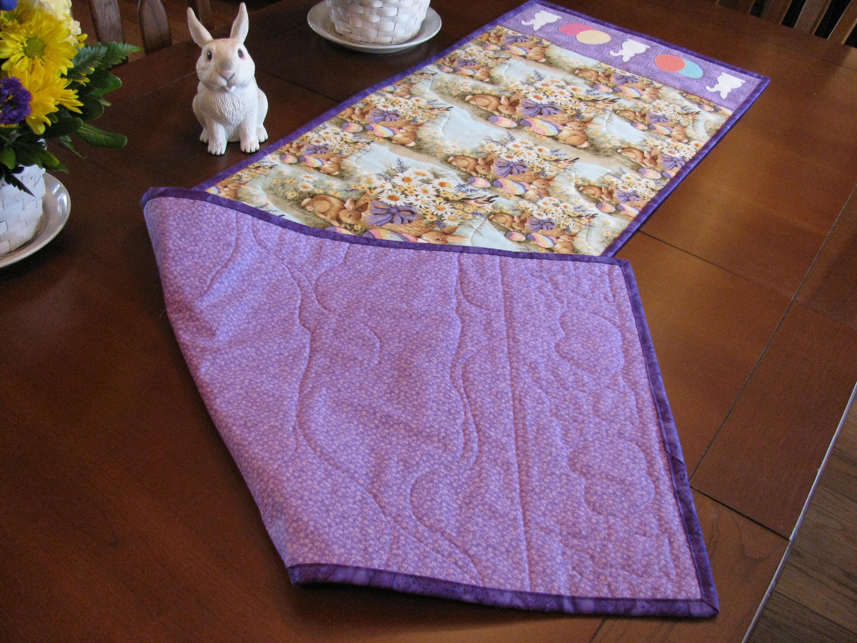 Handmade Quilted Easter Table Runner, Table Topper With White Bunnies and Easter Eggs - Etsy