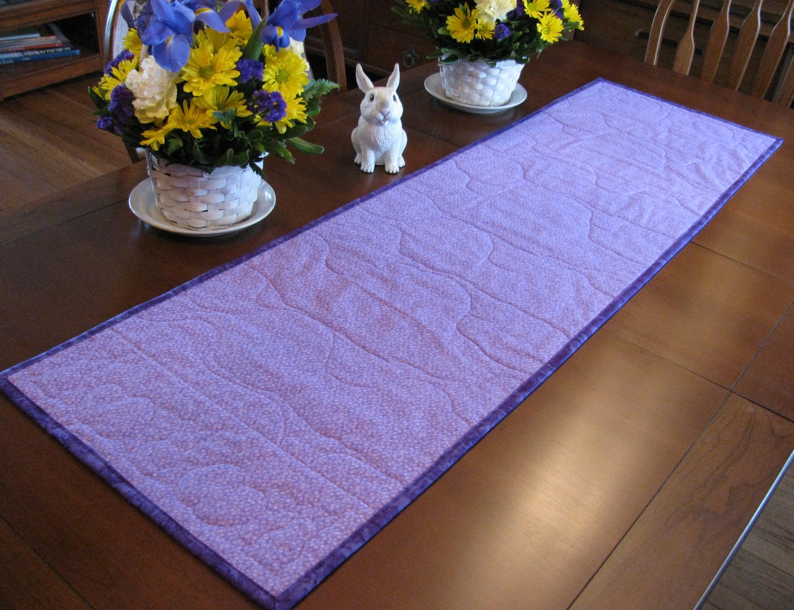 Handmade Quilted Easter Table Runner, Table Topper With White Bunnies and Easter Eggs - Etsy