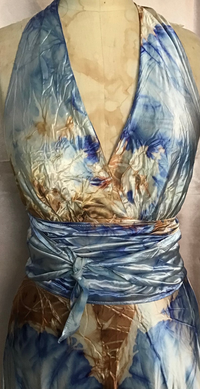 Cream Blue and Copper Long Halter Dress Mother of the Bride Beach ...