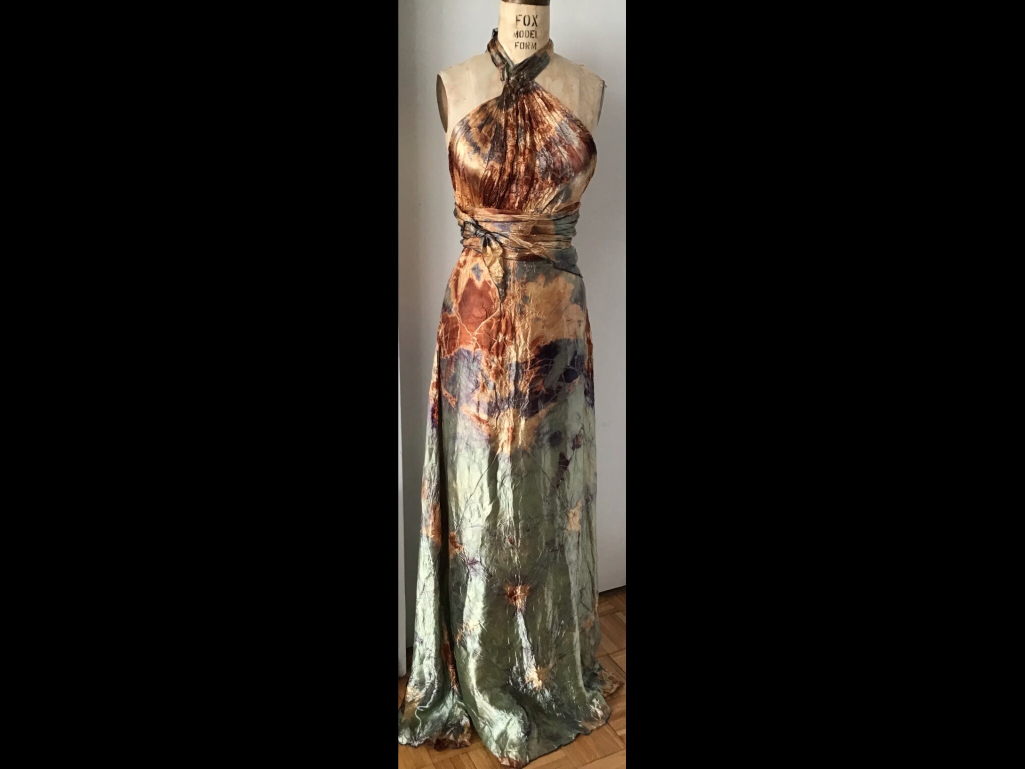 Copper Greeen Nicole Hand Made and Hand Dyed Satin Boho Bridal Dress ...