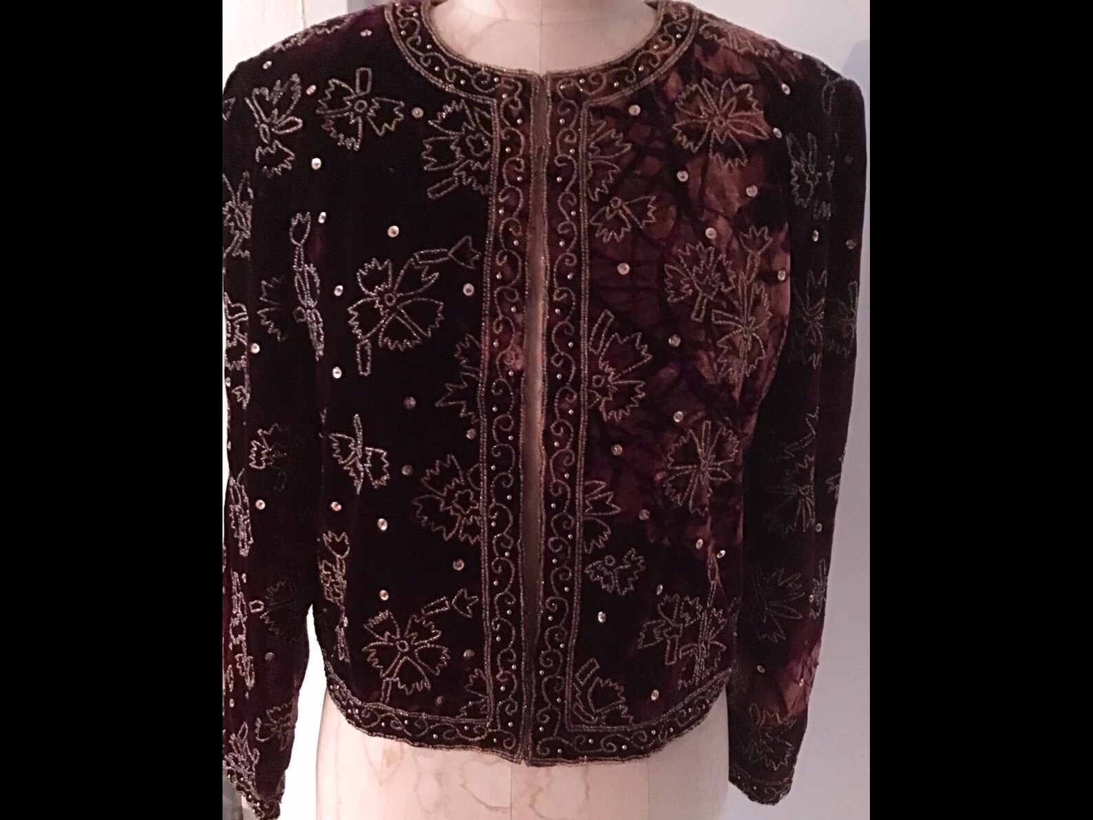 Burgundy Beaded Velvet Upcycled Hand Dyed Jacket Mother of the Bride - Etsy