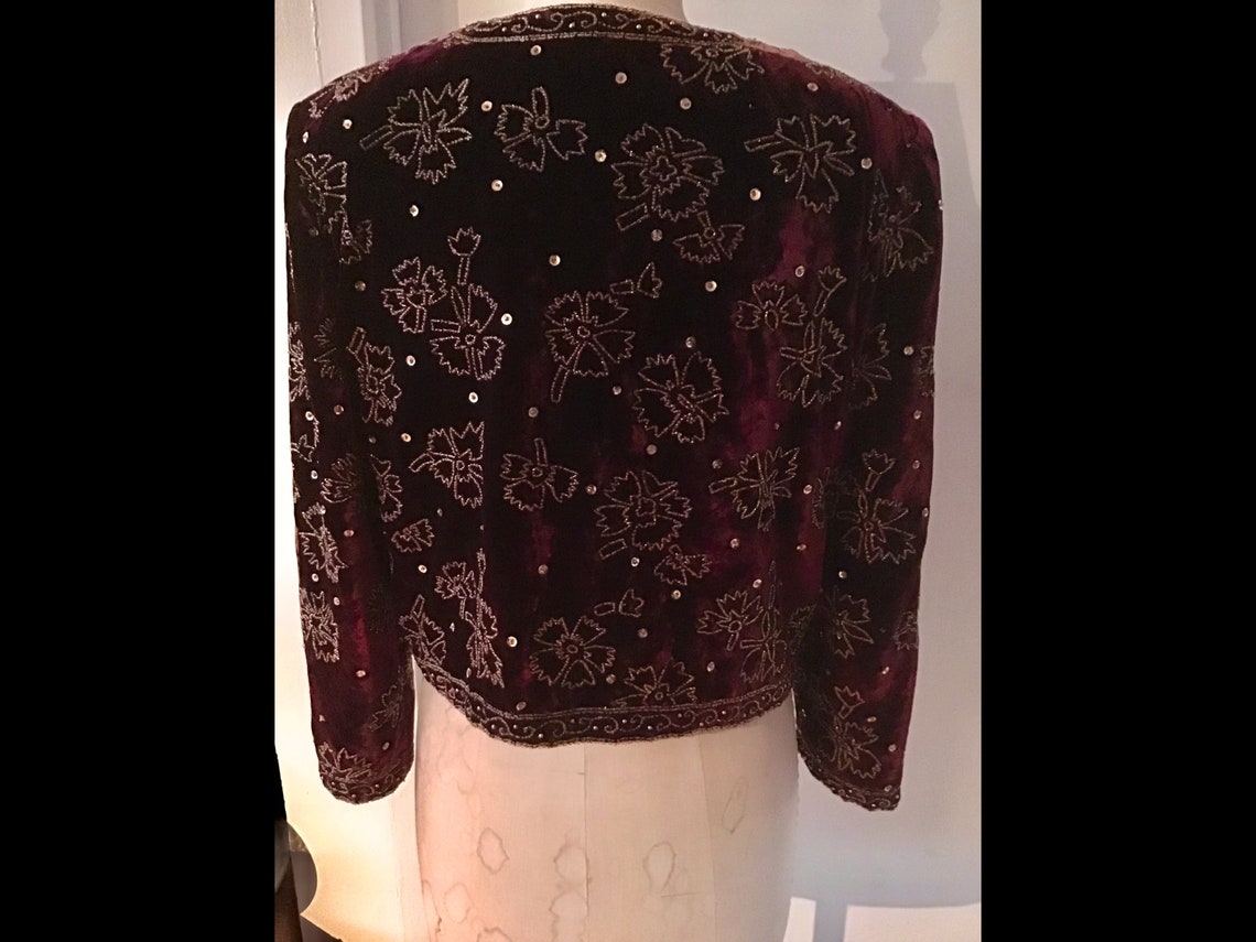 Burgundy Beaded Velvet Upcycled Hand Dyed Jacket Mother of the Bride - Etsy
