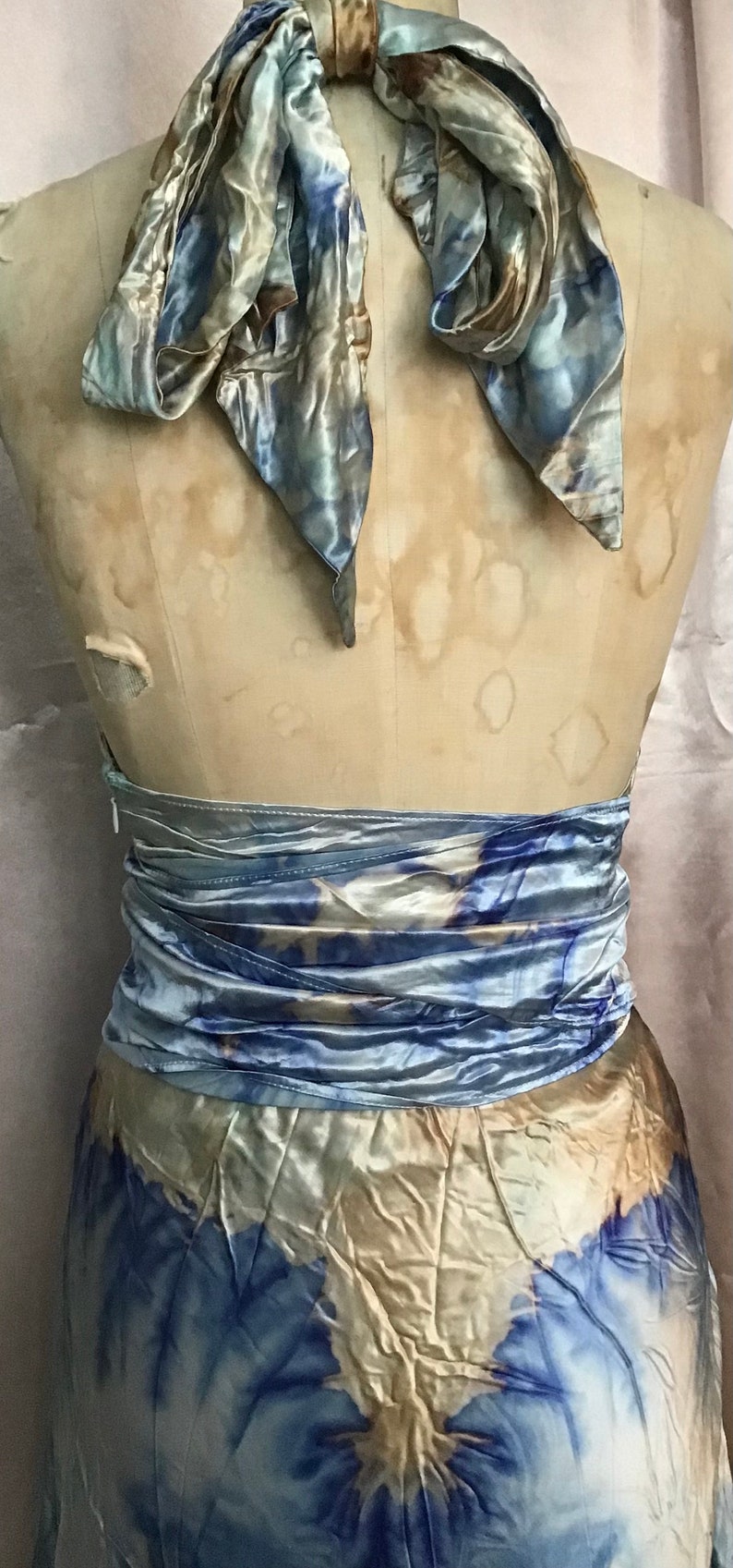 Cream Blue and Copper Long Halter Dress Mother of the Bride Beach ...