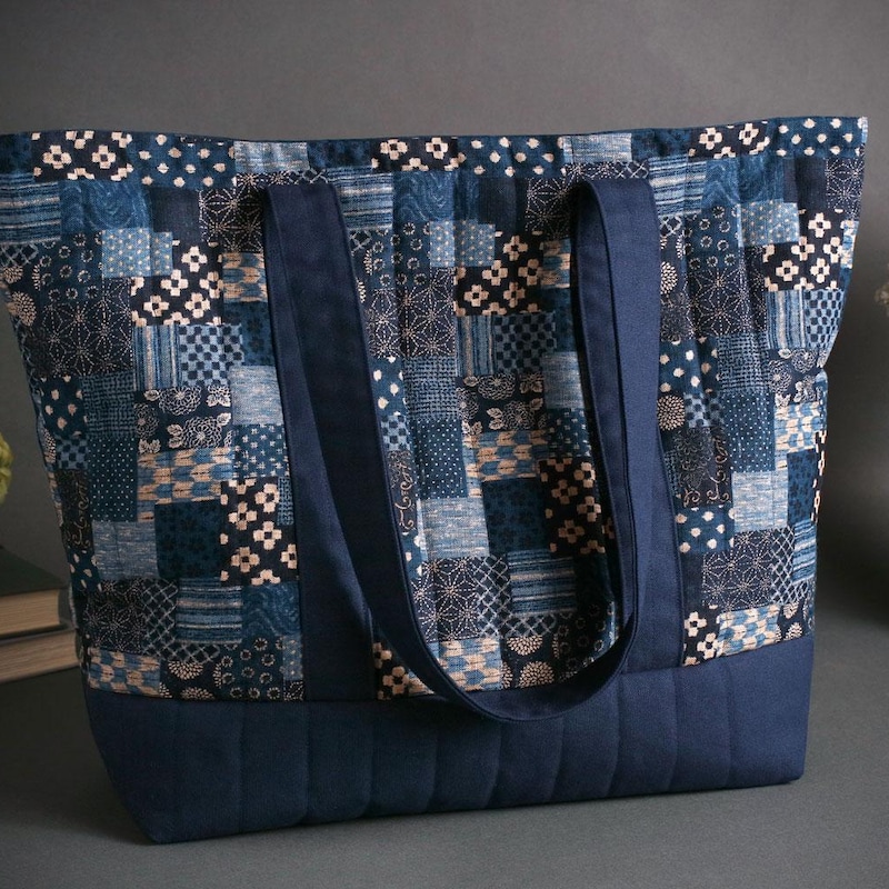 Indigo Patchwork Tote - Etsy