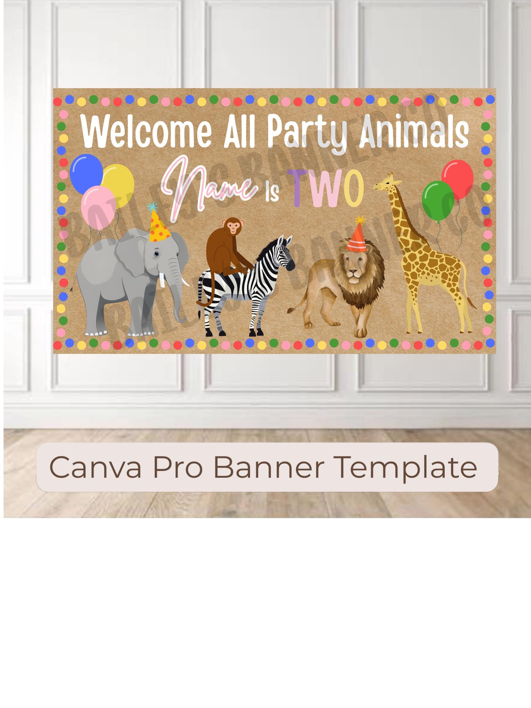 Party Animals Birthday Banner Template | Editable Canva Backdrop ...
