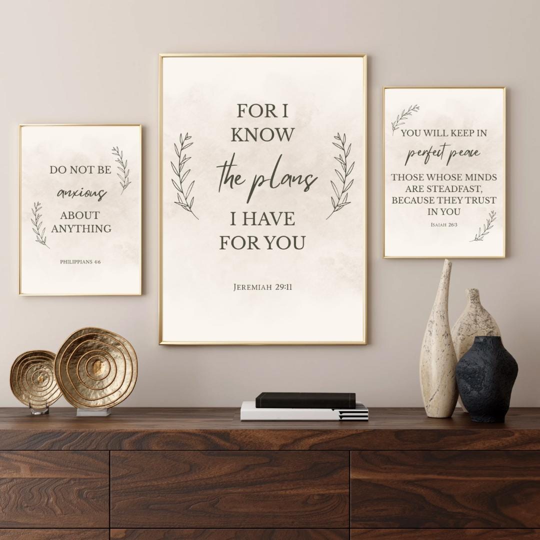 Neutral Christian Wall Art Set: Olive Green Botanical Prints (digital ...