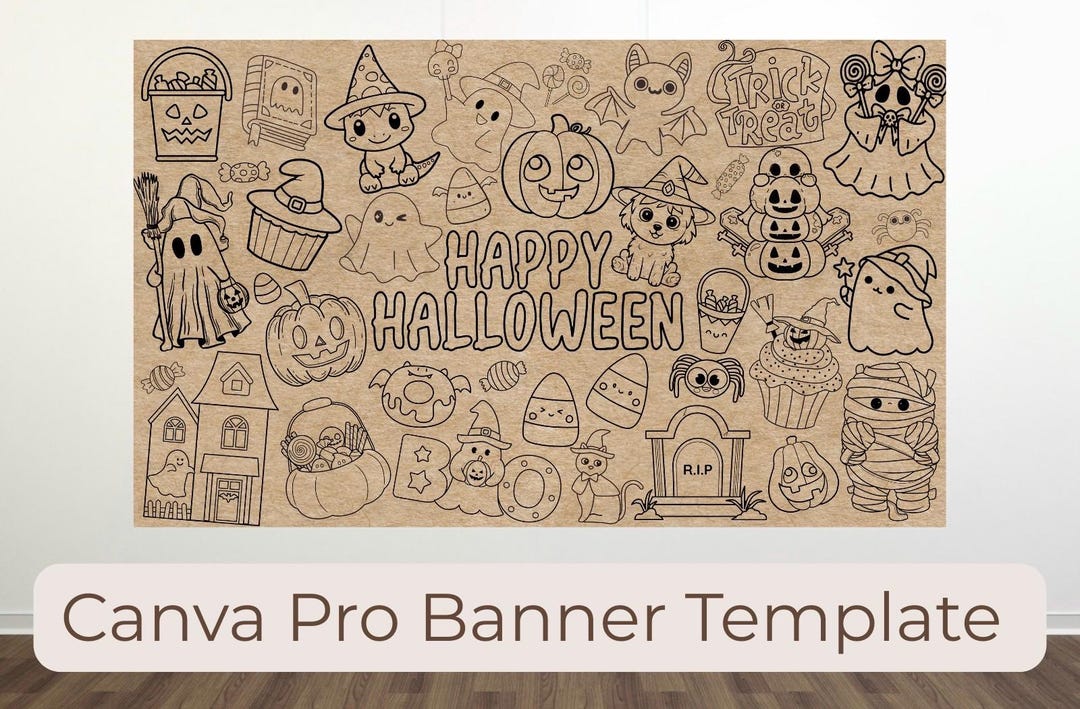 DIY Halloween Banner Coloring Page Template: Printable Party Decor ...