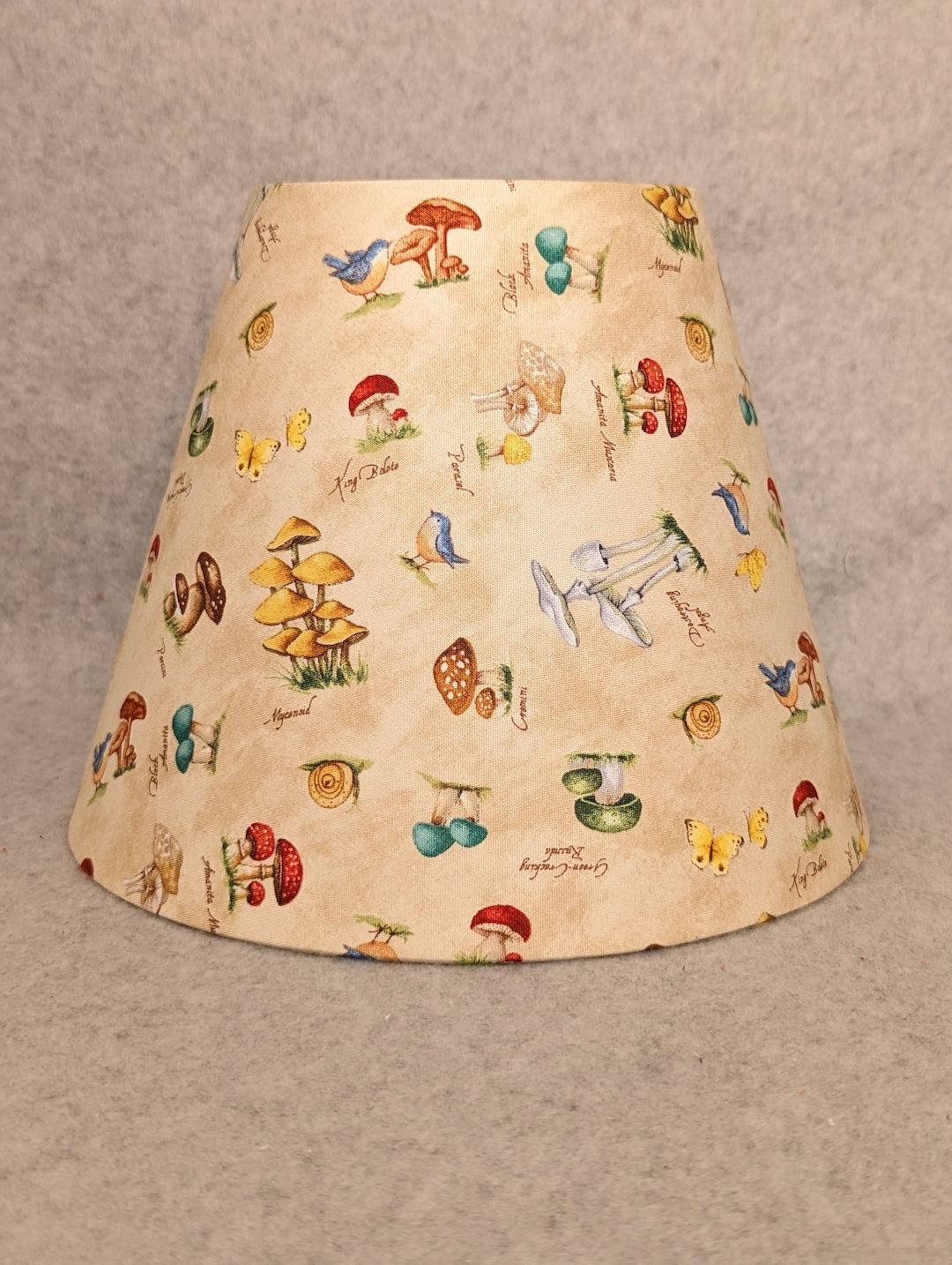 Beige With Types of Mushrooms Lamp Shade. Birds, Plants, Insects ...