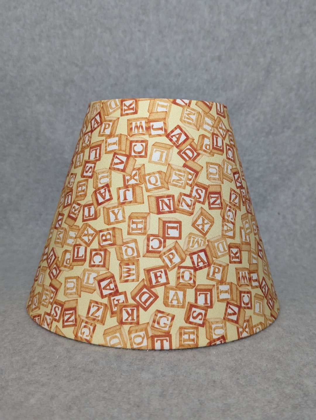 Alphabet Block Lamp Shade. Letters. Yellow. Cream Background. Shade is ...