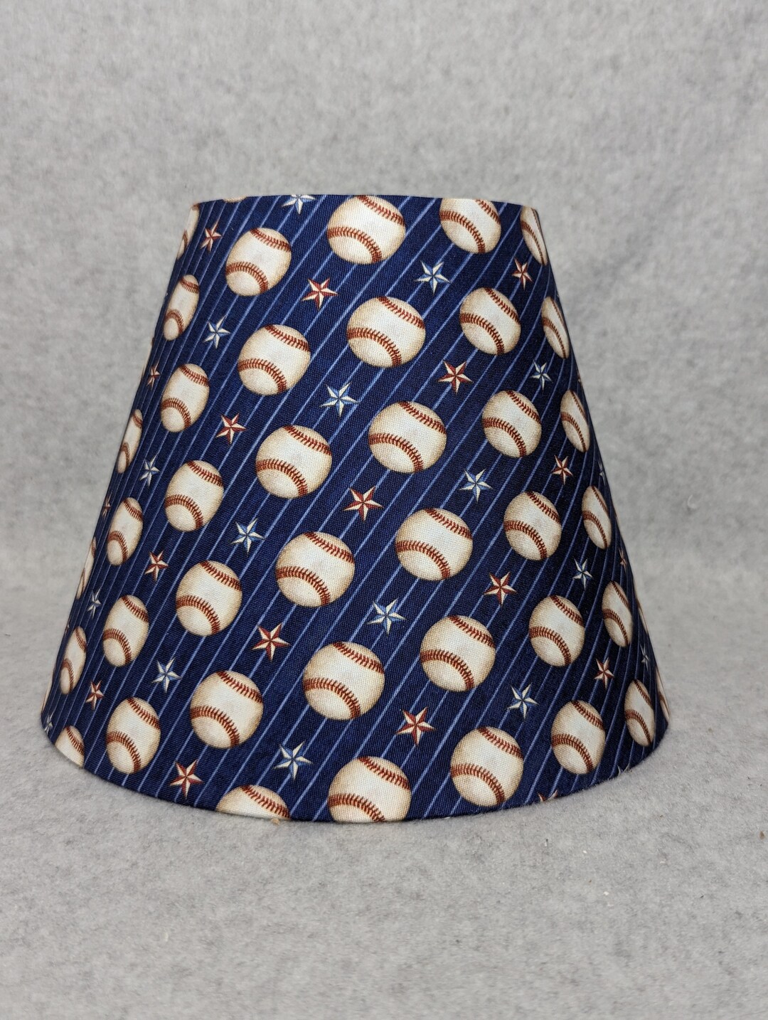Baseball Lamp Shade. Blue With Stripes. Baseballs. Shades Are 9.5" X 5 ...