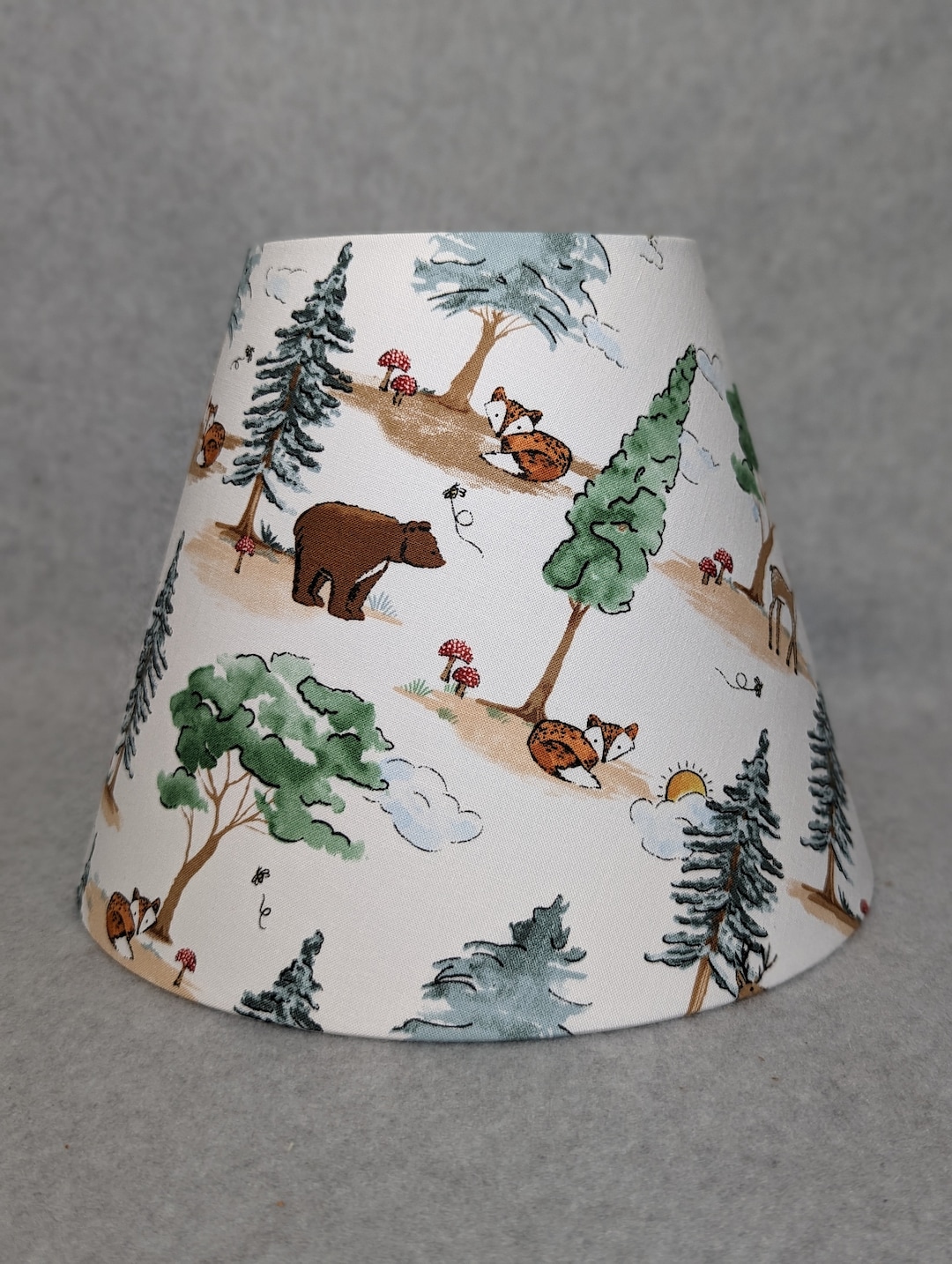Forest Animal Lamp Shade. Nursery. Deer, Bear, Fox, Bird, Flowers ...