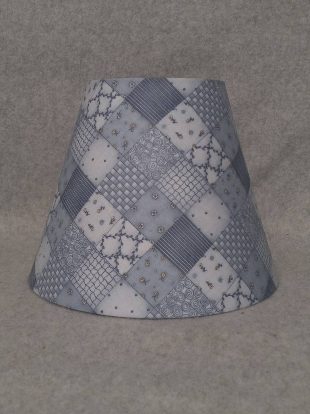 Blue Checked Lamp Shade. Patchwork, Patches, Patch. Shade is 9.5" Wide at the Bottom, 5" Wide at ...