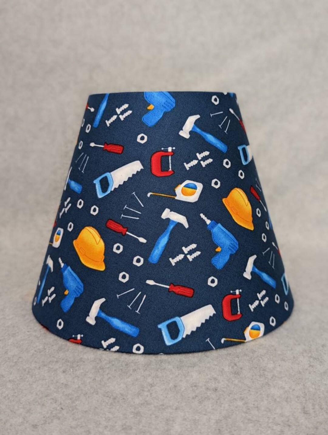 Construction Tools Lamp Shade. Hammer, Tape, Saw, Screwdriver, Hard Hat ...