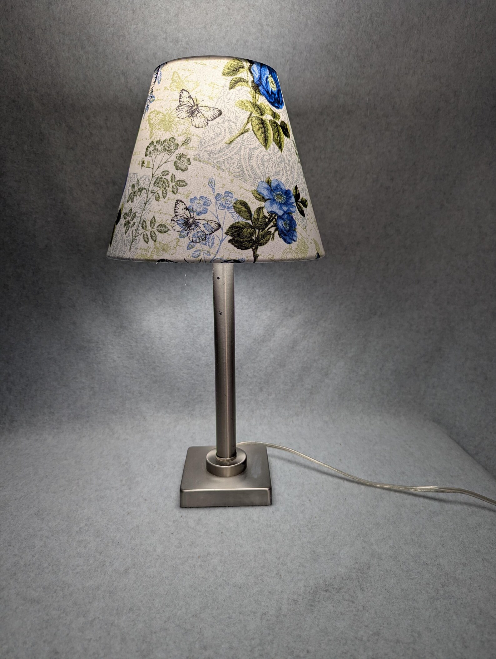 Blue Flowers and Butterflies Lamp Shade. Textile. Garden. Green. Shades ...