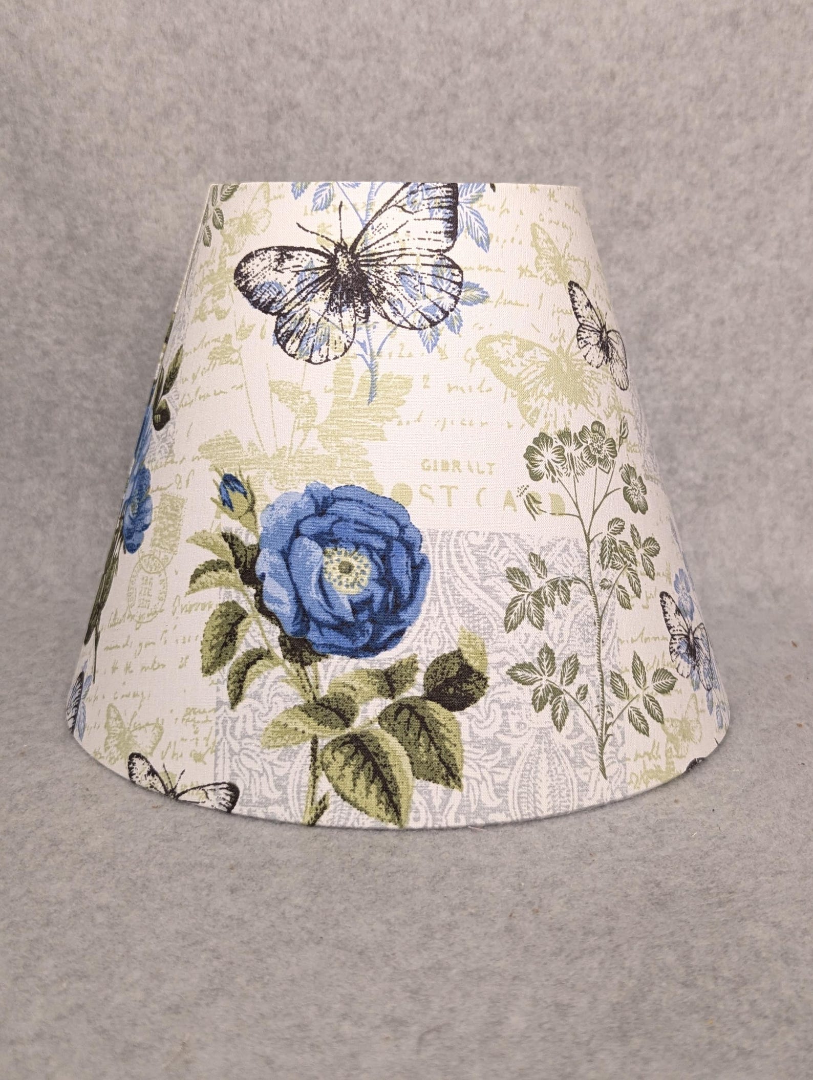 Blue Flowers and Butterflies Lamp Shade. Textile. Garden. Green. Shades ...