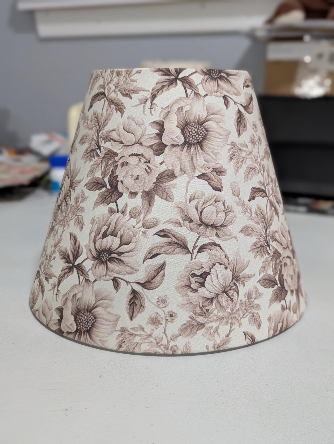 Vintage Sepia Flowers Lamp Shade. Brown and Beige. Off-white Background ...
