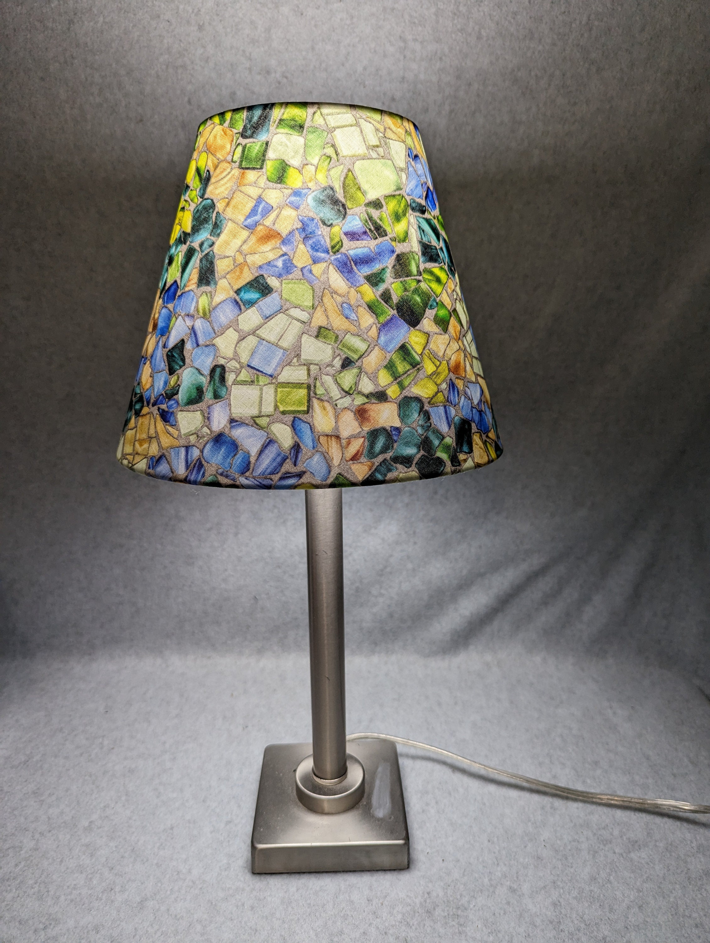 Fabric! Mosaic Tile Look Lamp Shade. Realistic. Blue, Yellow, Green ...