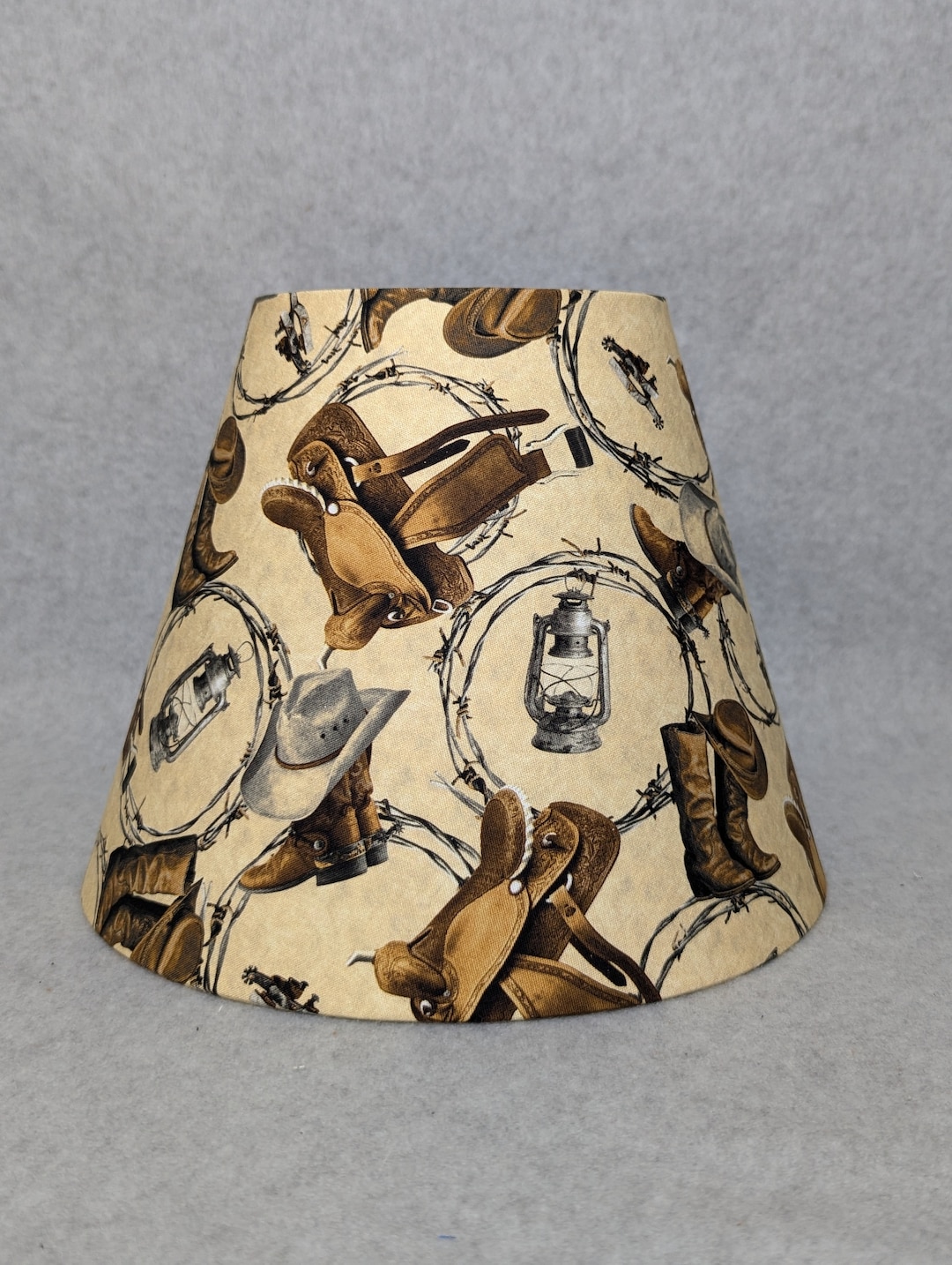 Country Western Saddle, Hats and Boots Lamp Shade. Tan and Brown ...