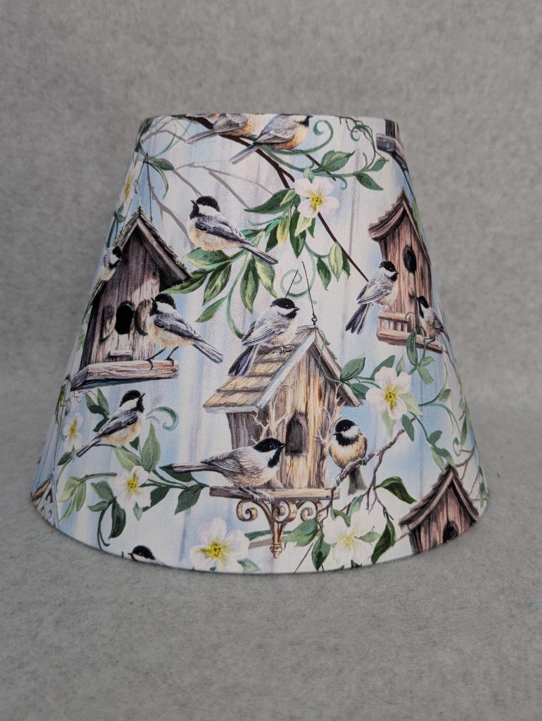 Chickadees and Birdhouses on Branches and Leaves Lamp Shade. Chickadee ...
